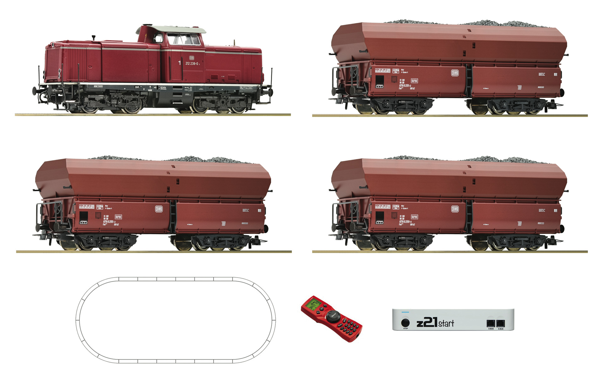 Digital z21 Start Set: Diesel locomotive class 212 and coal train, DB, Roco, H0 scale (1:87)
